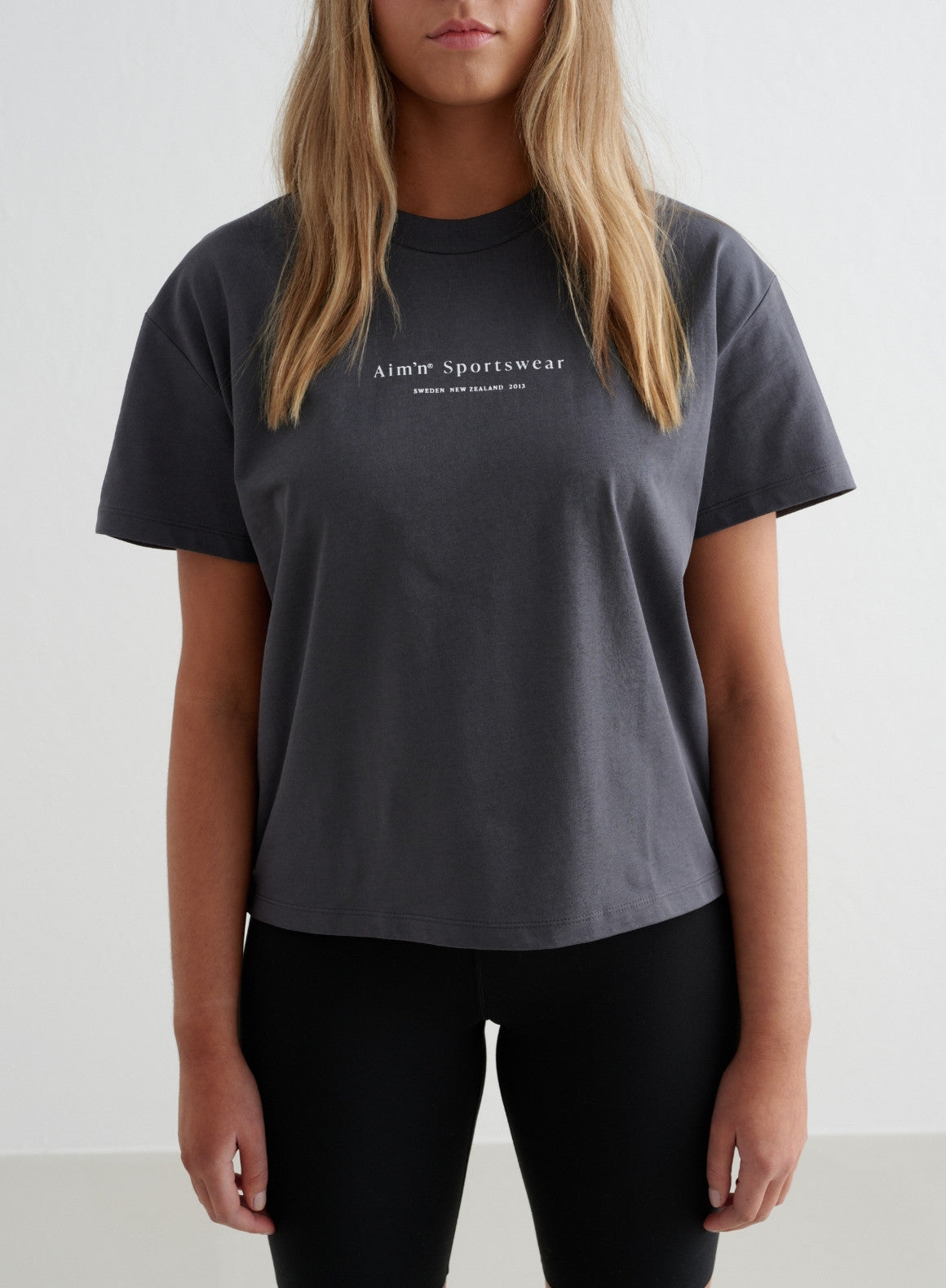 Shadow Grey Serif Boxy T-shirt – AIM'N AU