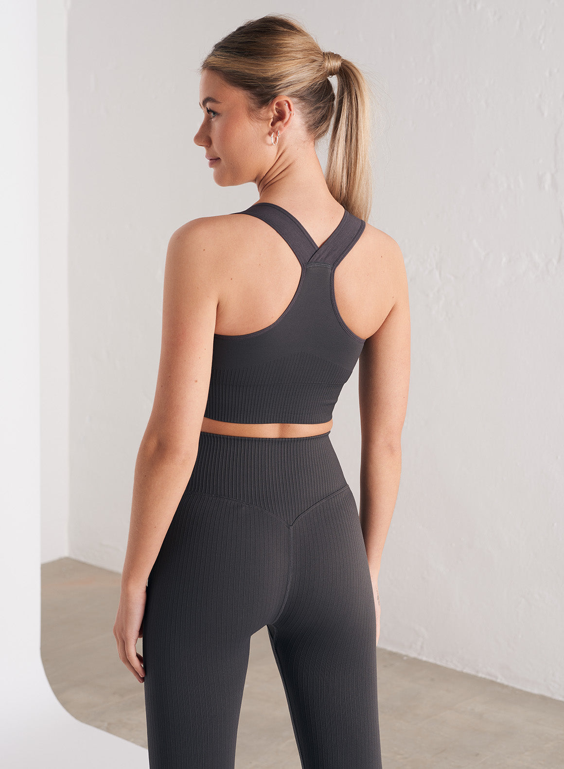 Shadow Grey Ribbed Seamless High Support Bra – AIM'N AU