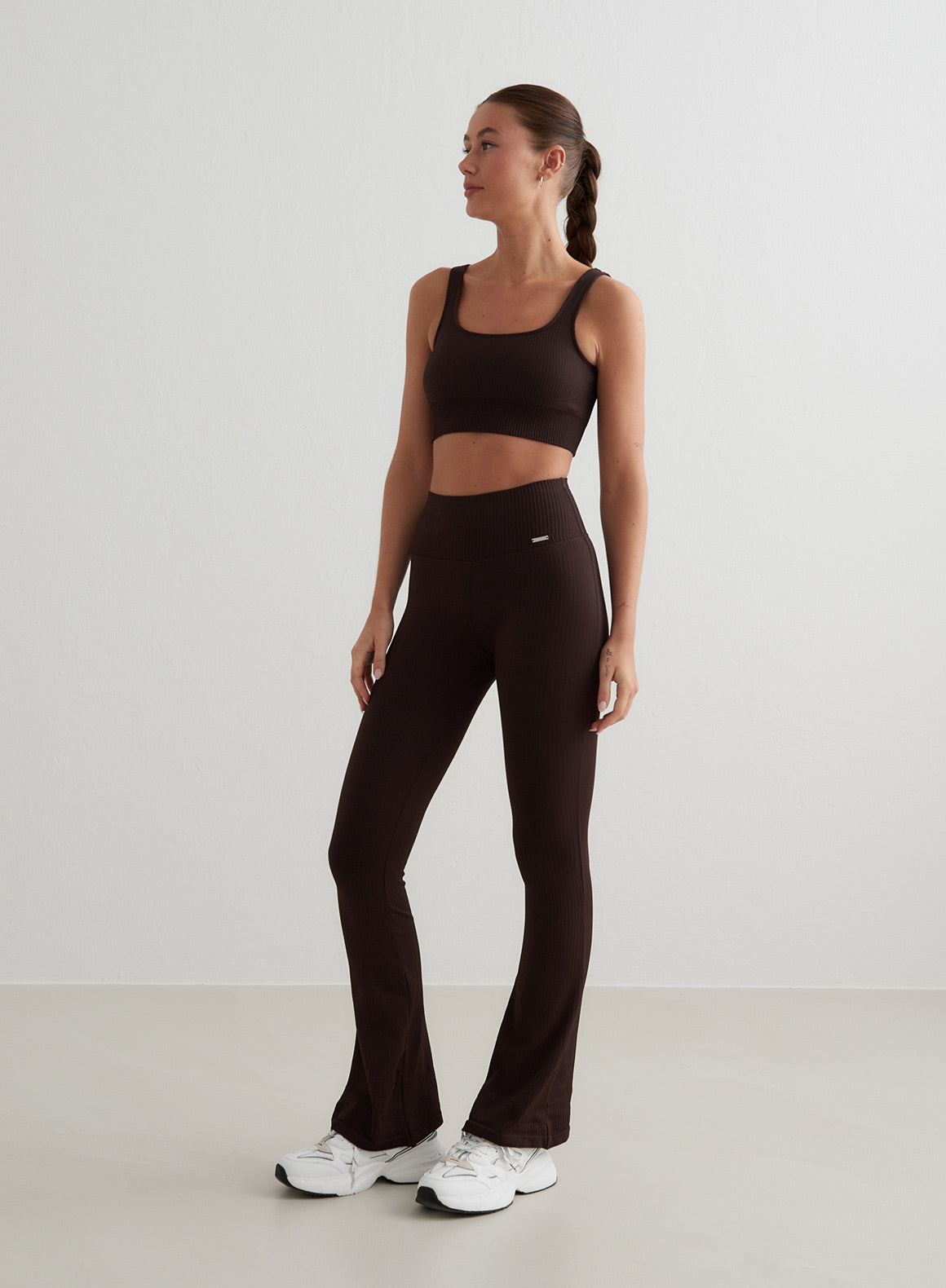 Cacao Ribbed Seamless Flare Tights – AIM'N AU